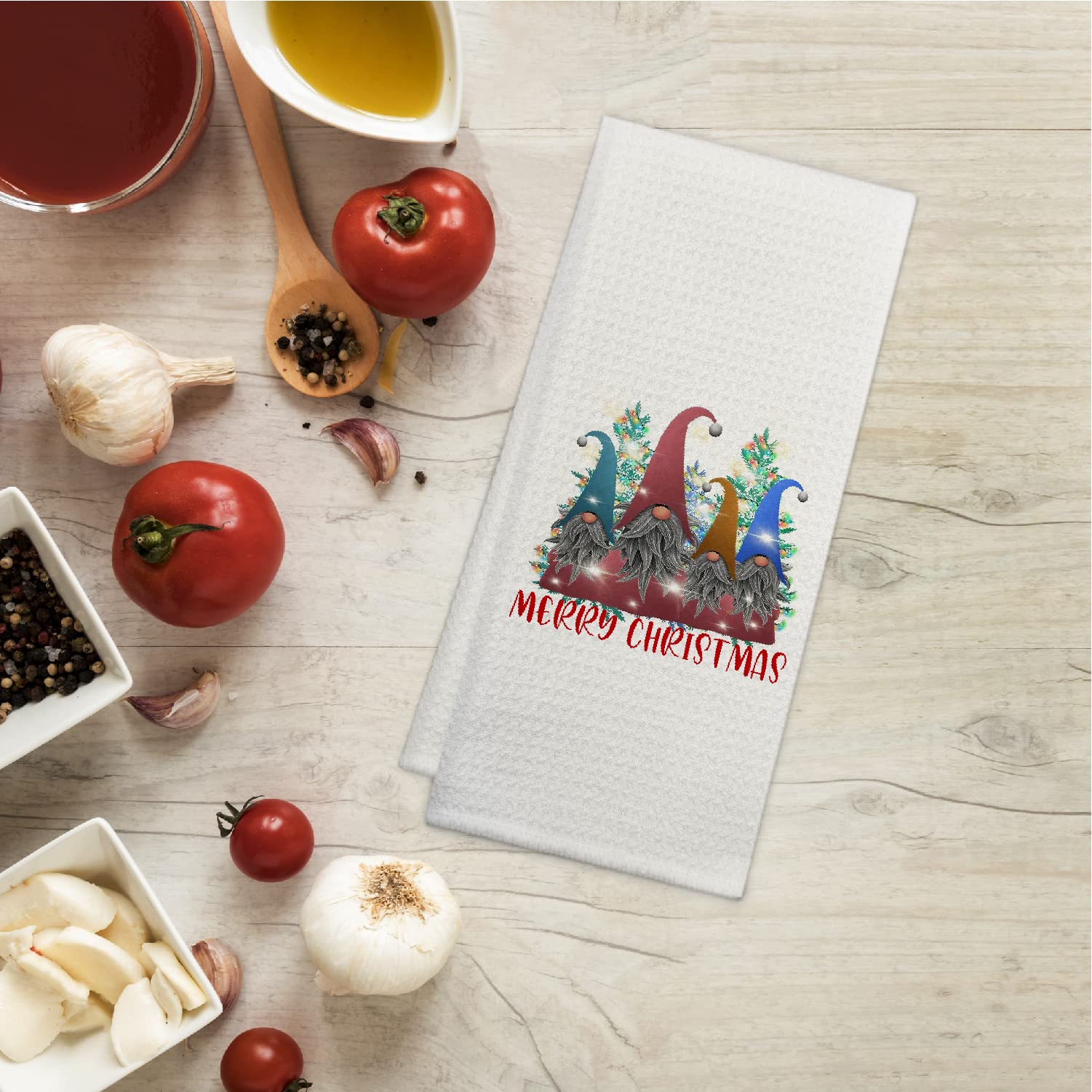 GICHUGI Christmas Gnomes Kitchen Towels 16x24, Christmas Hand Towels, Christmas Dish Towels, Christmas Kitchen Bathroom Decor, Gnome Christmas Decorations