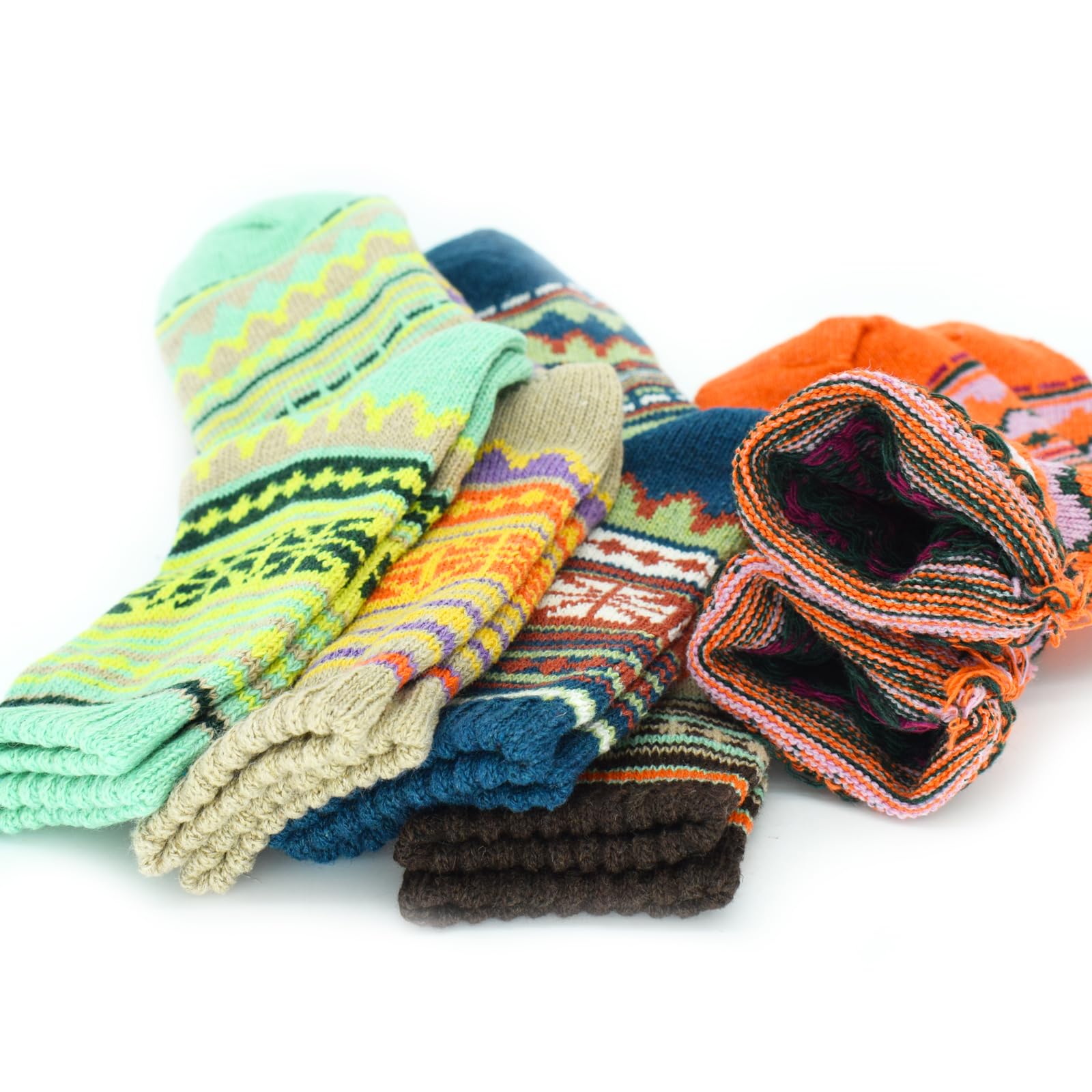 Fly love 5 Pairs Womens Vintage Wool Socks Winter Warm Hiking Thick Thermal Boot Crew Comfy Sock 5-8 (Style C)