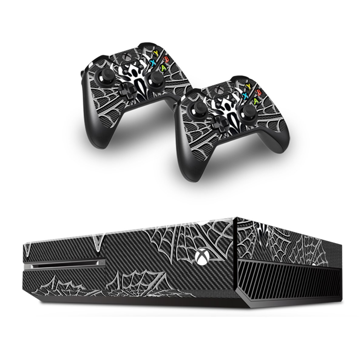 Designer Skin Sticker for the Xbox One Console With Two Wireless Controller Decals- Widow Maker Chrome & Black