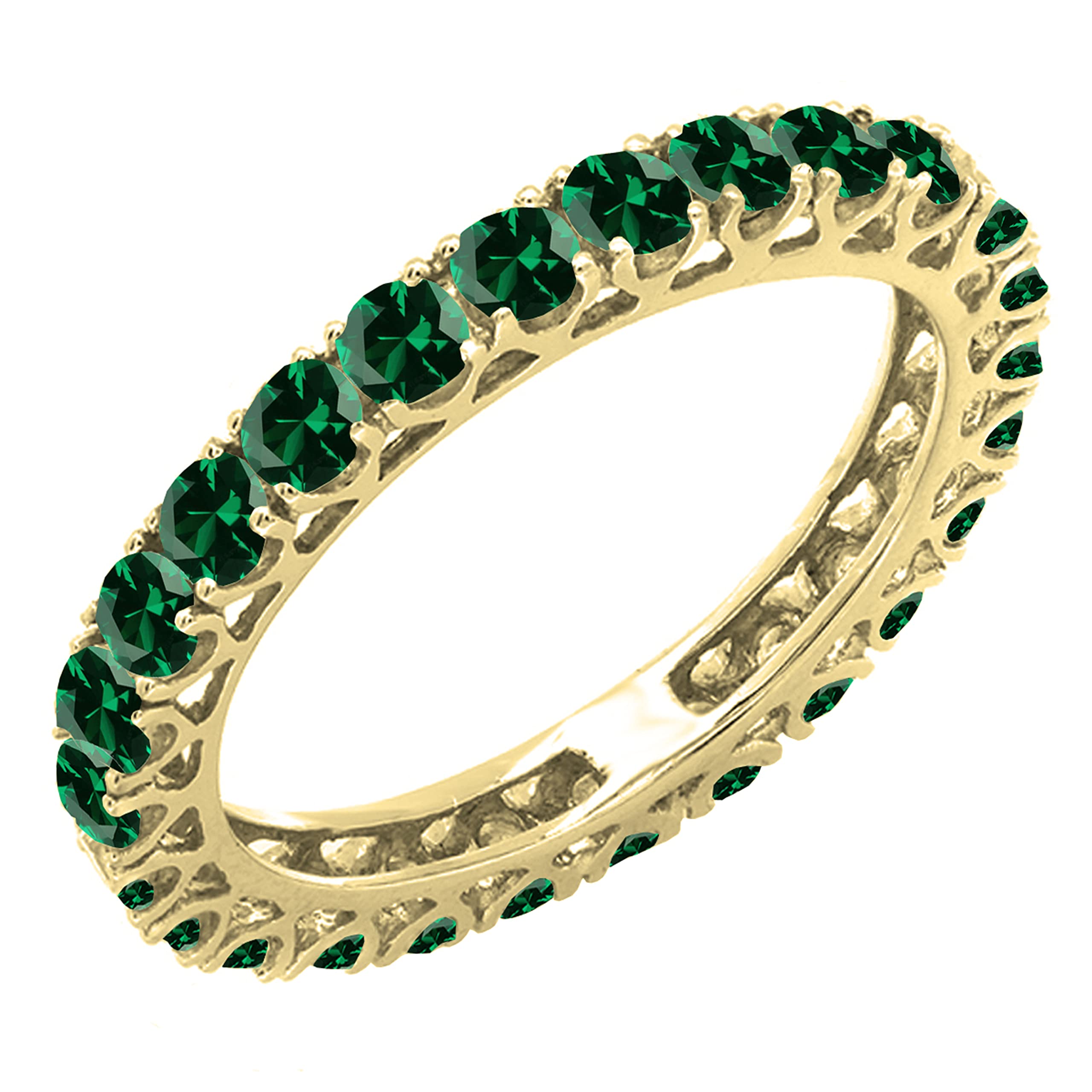 Dazzlingrock Collection Round Lab Created Emerald Ladies Full Eternity Wedding Stackable Ring Band | 14K Yellow Gold, Size 6