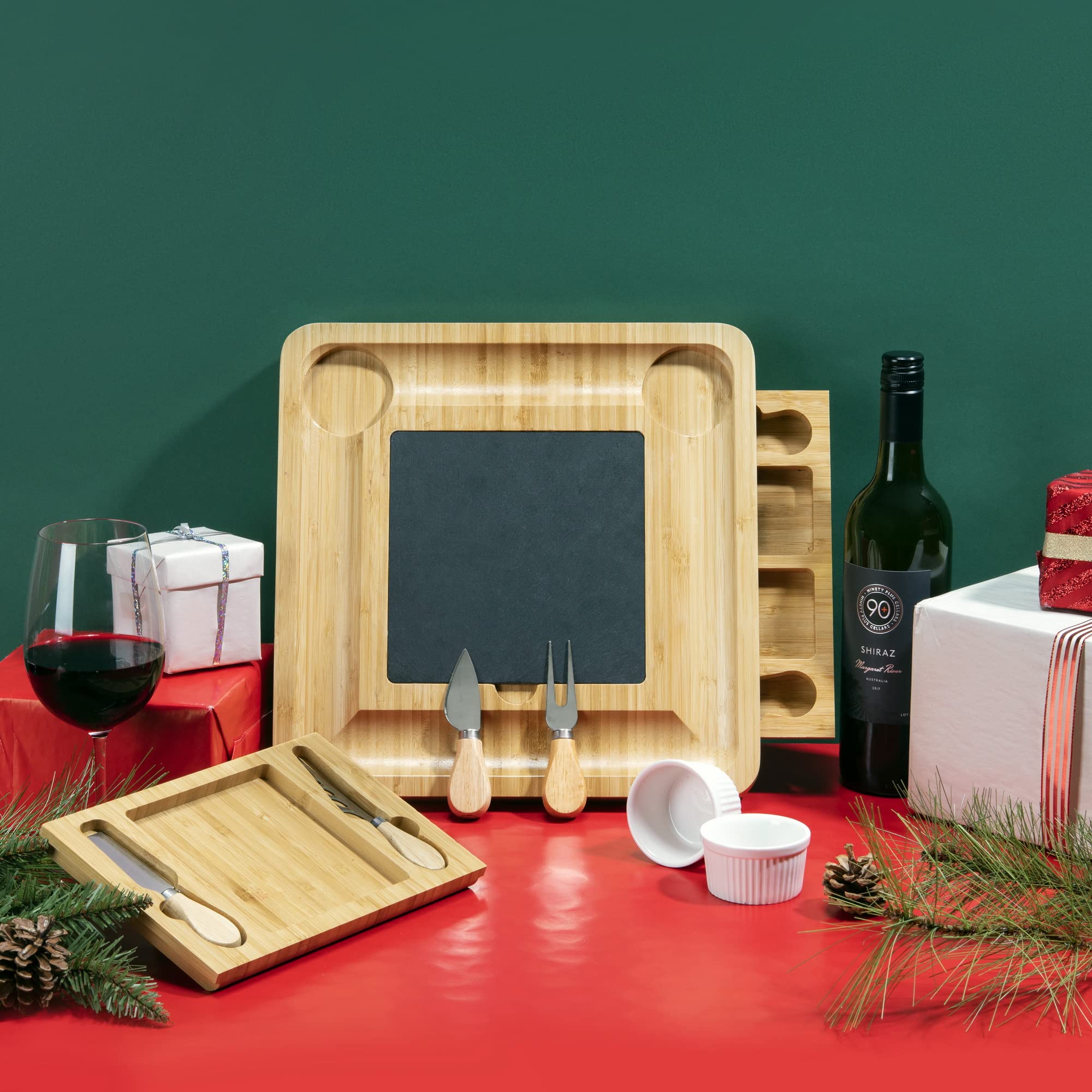 Emporio Logic Cheese Board Set with Ceramic Cups, Marble Slate & Cheese Knife Set β Large Cheese Plates & Platter - Wedding and Housewarming Gifts