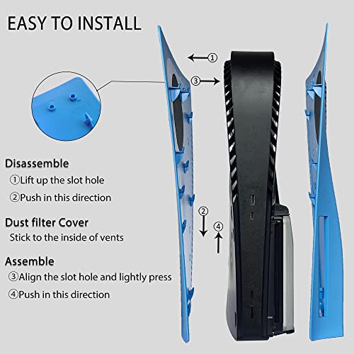 PS5 Faceplate with Cooling Vents and Dust Filter for Disc Edition DOBEWINGDELOU PS5 Face Plate Console Cover Replacement Side Plate Shell Dustproof Accessories ABS Case Blue
