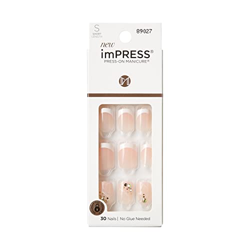 KISS imPRESS Press-On Manicure Fake Nails – My Worth, Short, Square, French, Easy Press On, Chip Proof, Smudge Proof, Waterproof, No Dry Time, Comfortable & Secure, Super Hold Adhesive | 30 Count