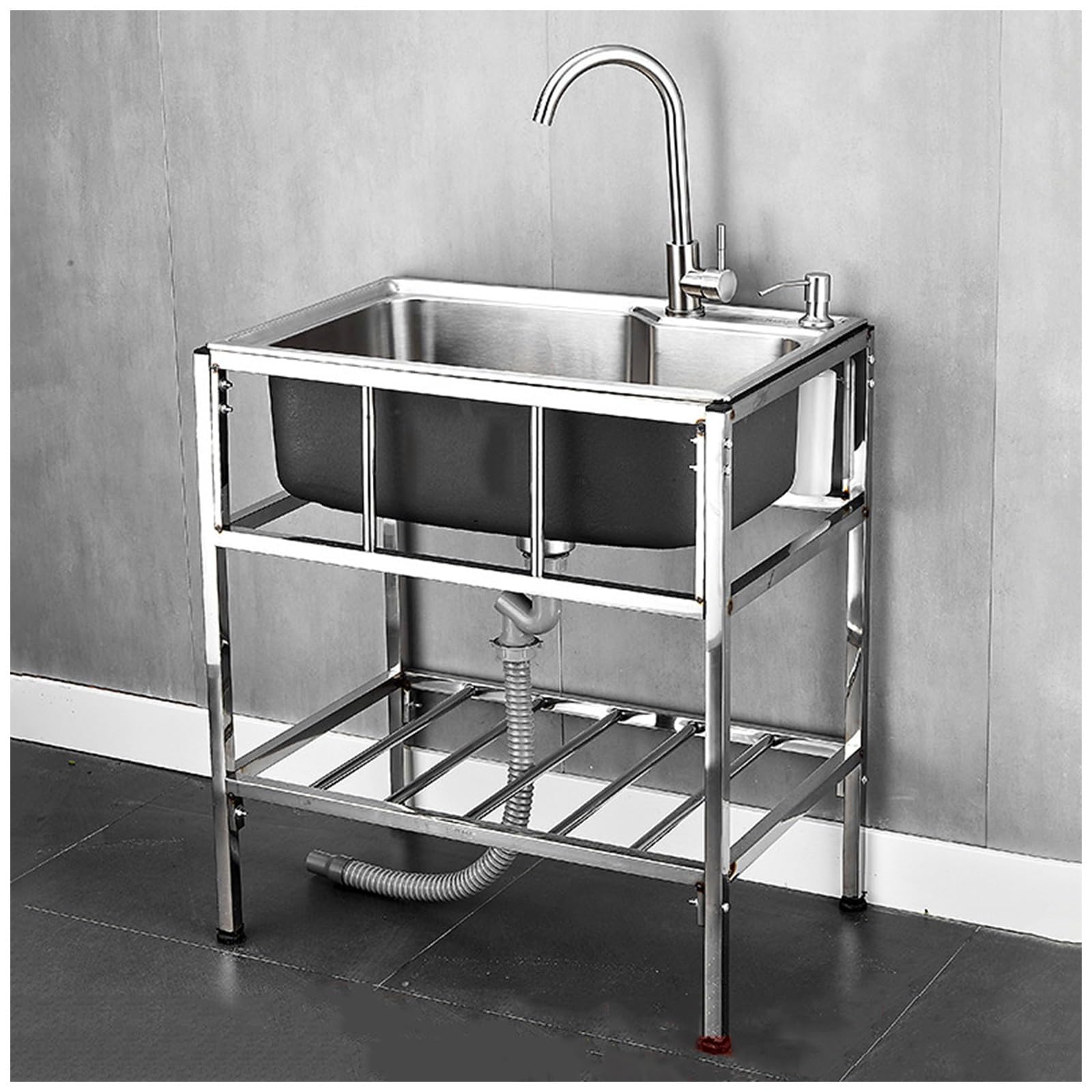 Commercial Kitchen Sink Set, Outdoor Utility Sink, Industrial Garage Sink, Freestanding Catering Sink, for Restaurant, Bar, Laundry, Garage, Backyard (Color : Single Cold, Size : 68x44cm)