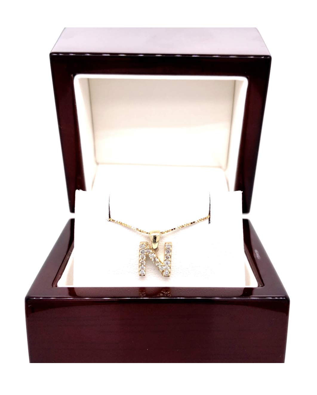 Diamond Wish 14k Yellow Gold Letter N Diamond Initial Pendant Necklace (1/10cttw) with 18-inch chain
