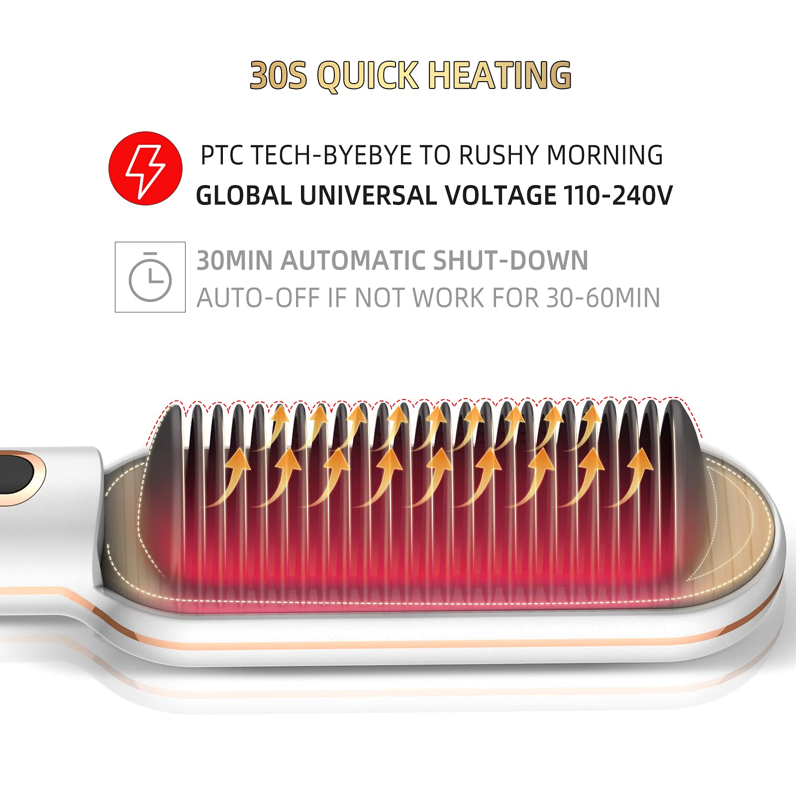 Enhanced Hair Straightener Brush,Dual Voltage Hot Comb Hair Straightener with Anti-Scald Feature, Auto Temperature Lock & Auto-Off Function
