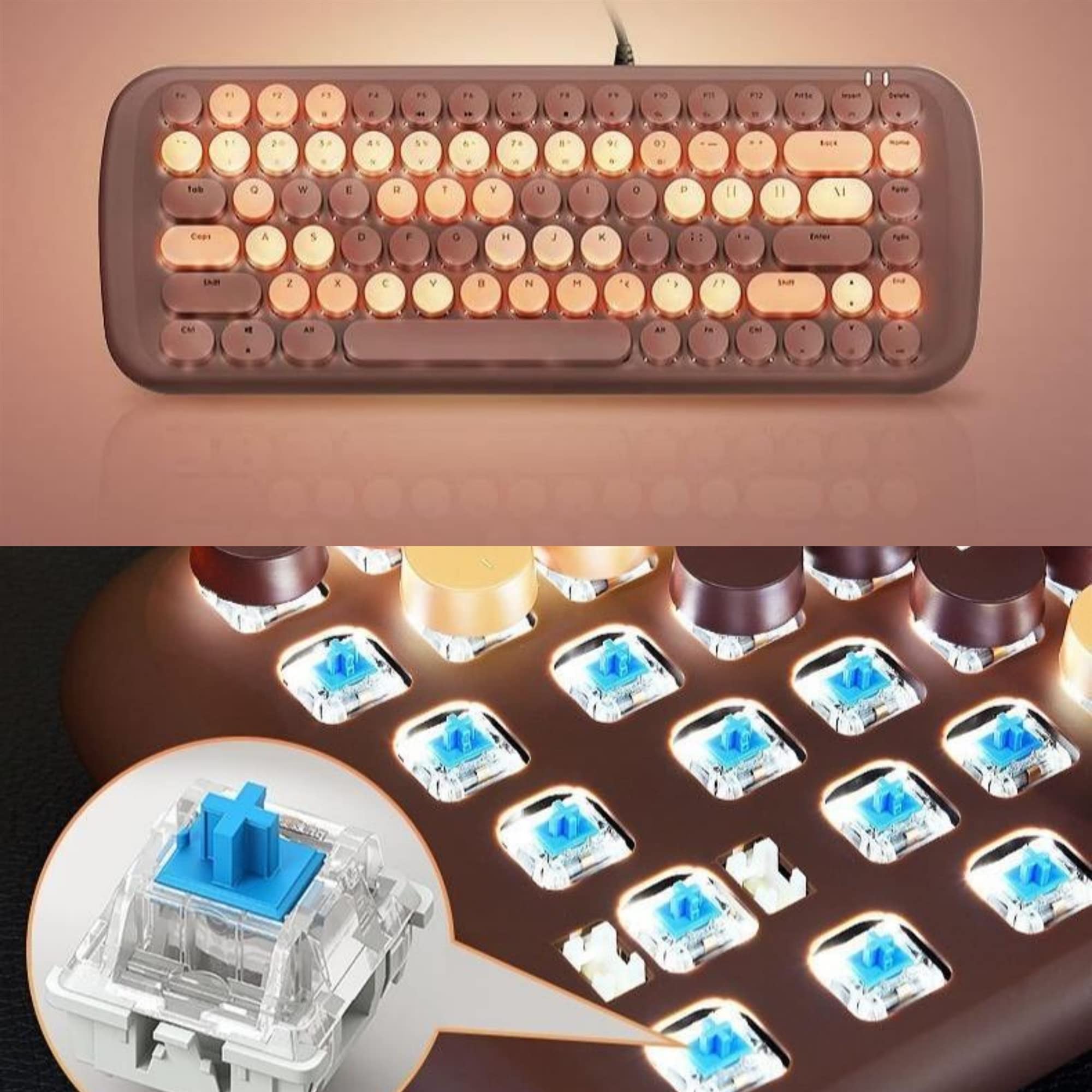 Mechanical Keyboard Wired 84 Keys Gaming Keyboard Mixed Color Retro Round Keycaps Keyboard for PC Gamer/Office/Home Computer (Color: Chocolate/Cherry Blossom Pink) (Color : Chocolate)