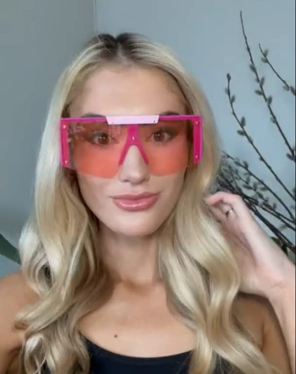 FEISEDY sunglasses womens, Big Fashion Pink Flat Top Shield Shades B4060