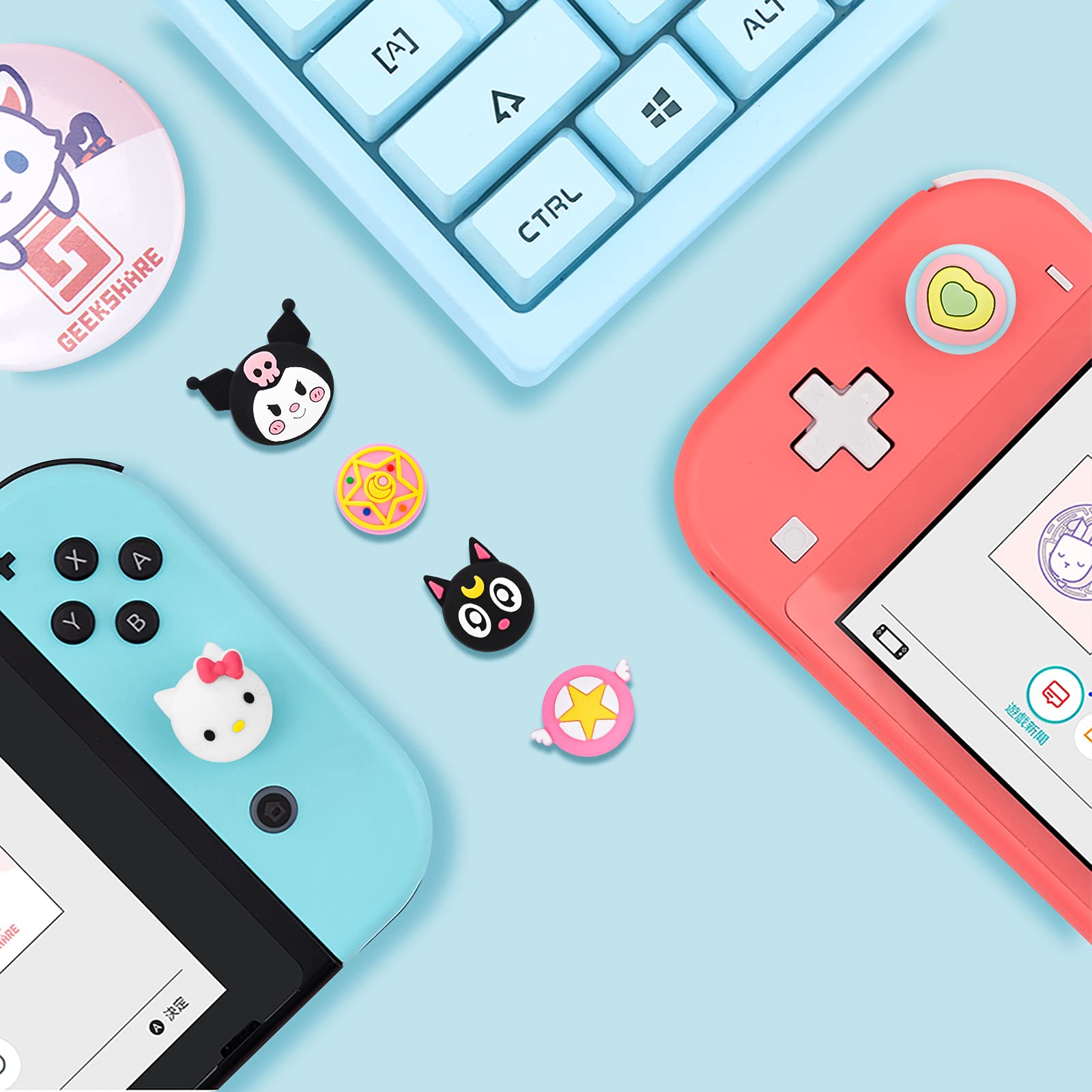 DLseego Thumb Grip Caps Design forh Switch & Lite & OLED, Cute Joystick Caps Soft Silicone Protective Stick Cover 3D Analog 6PCS Grip Buttons for Joy Con Console Controller - Lovely Caps