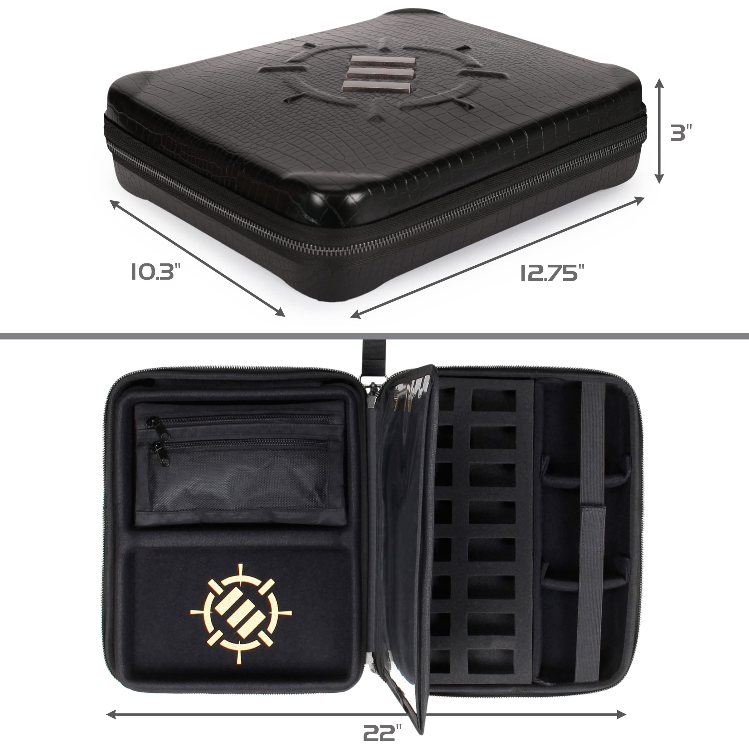 ENHANCE DnD Binder - Collector's Edition RPG Organizer Case with Built-in Character Sheet Holder and Erasable Scribe Panel, Dice Rolling Area, Removable Pen Pouch, Miniature Foam Tray (Dragon Black)
