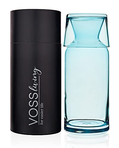 VOSS Living - Bedside Water Carafe and Glass Set, 23.6 Oz - Glass Water Pitcher - Nightstand Water Carafe and Glass - Mouthwash Decanter Set (Cobalt Blue)