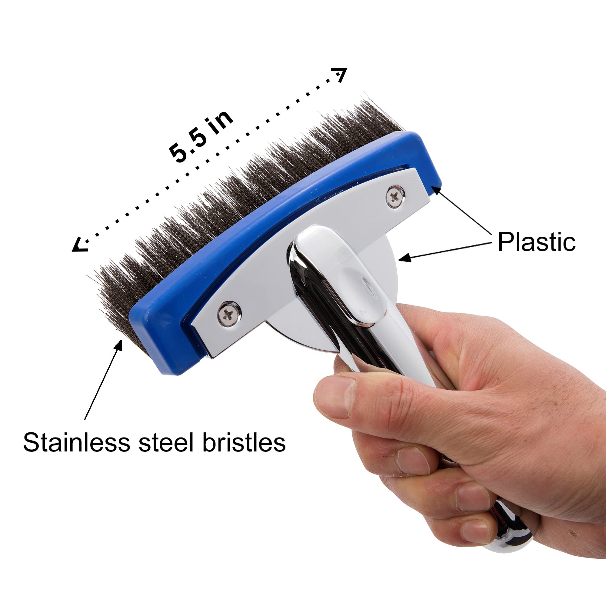 Fimimo 5.5" Stainless Steel Bristles Pool Brush, Swimming Pool Brushes with Handles for Cleaning Pool Walls, Tile, Floors to Fit Most Poles