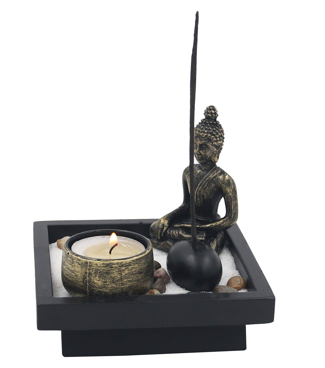 DharmaObjects Mini Zen Garden Buddha Statue Candle and Incense Holder Complete Set Home Décor Gift