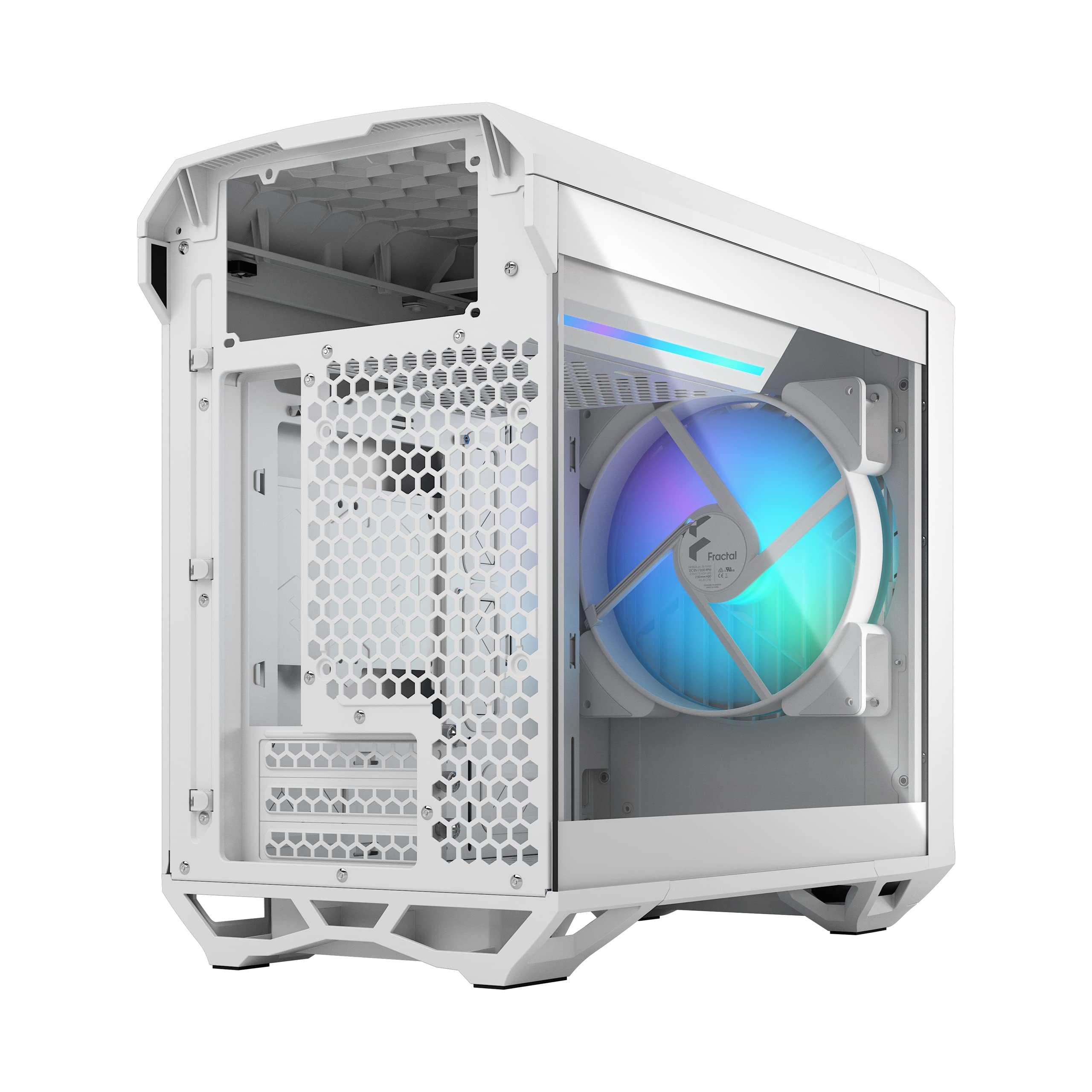 Fractal Design Torrent Nano RGB White - Clear Tint Tempered Glass Side Panel - Open Grille for Maximum air Intake - 180mm RGB PWM Fan Included - Type C - mITX Airflow Mini Tower PC Gaming Case