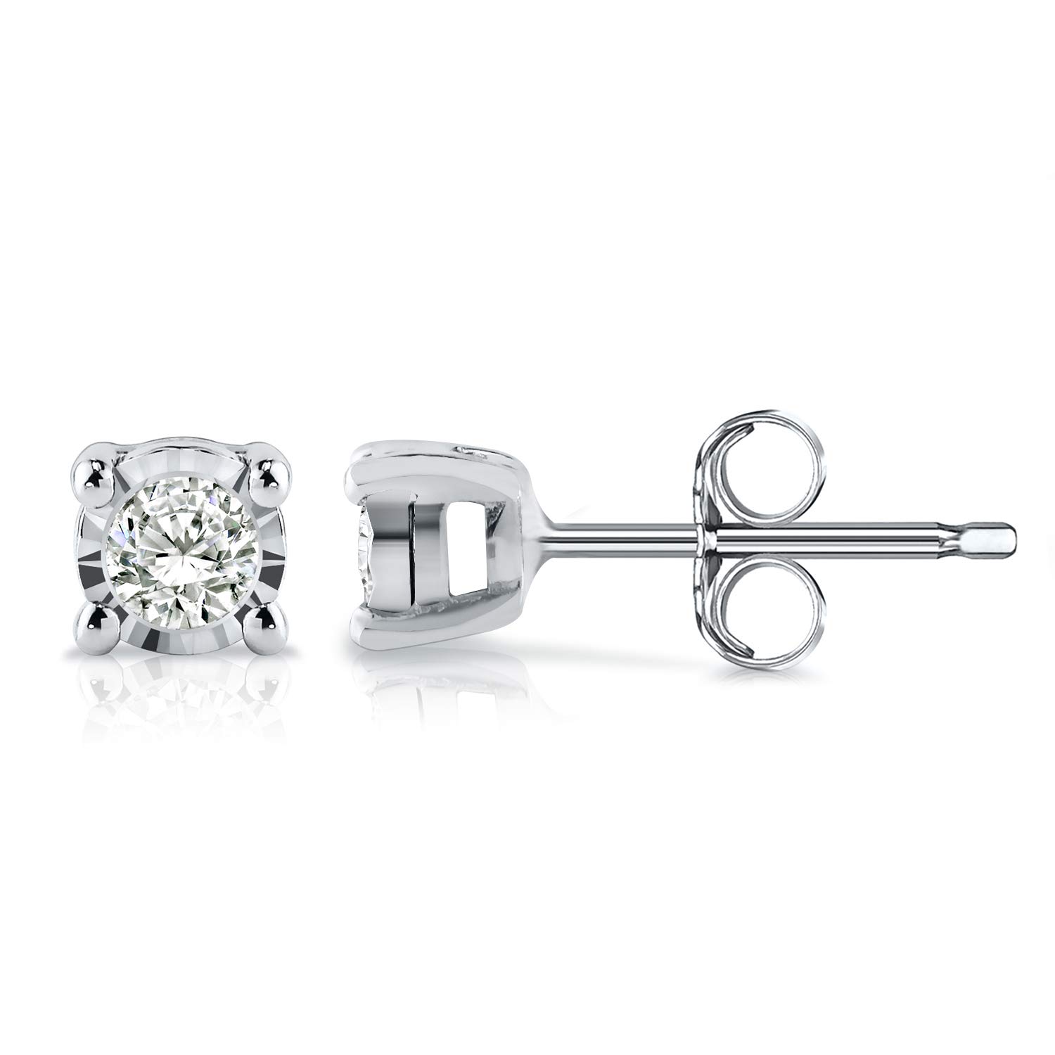 Diamond Wish Sterling Silver Round Diamond Stud Earrings (0.08 cttw, Good, I2-I3) 4-Prong Basket Set, Push-Back Clasps