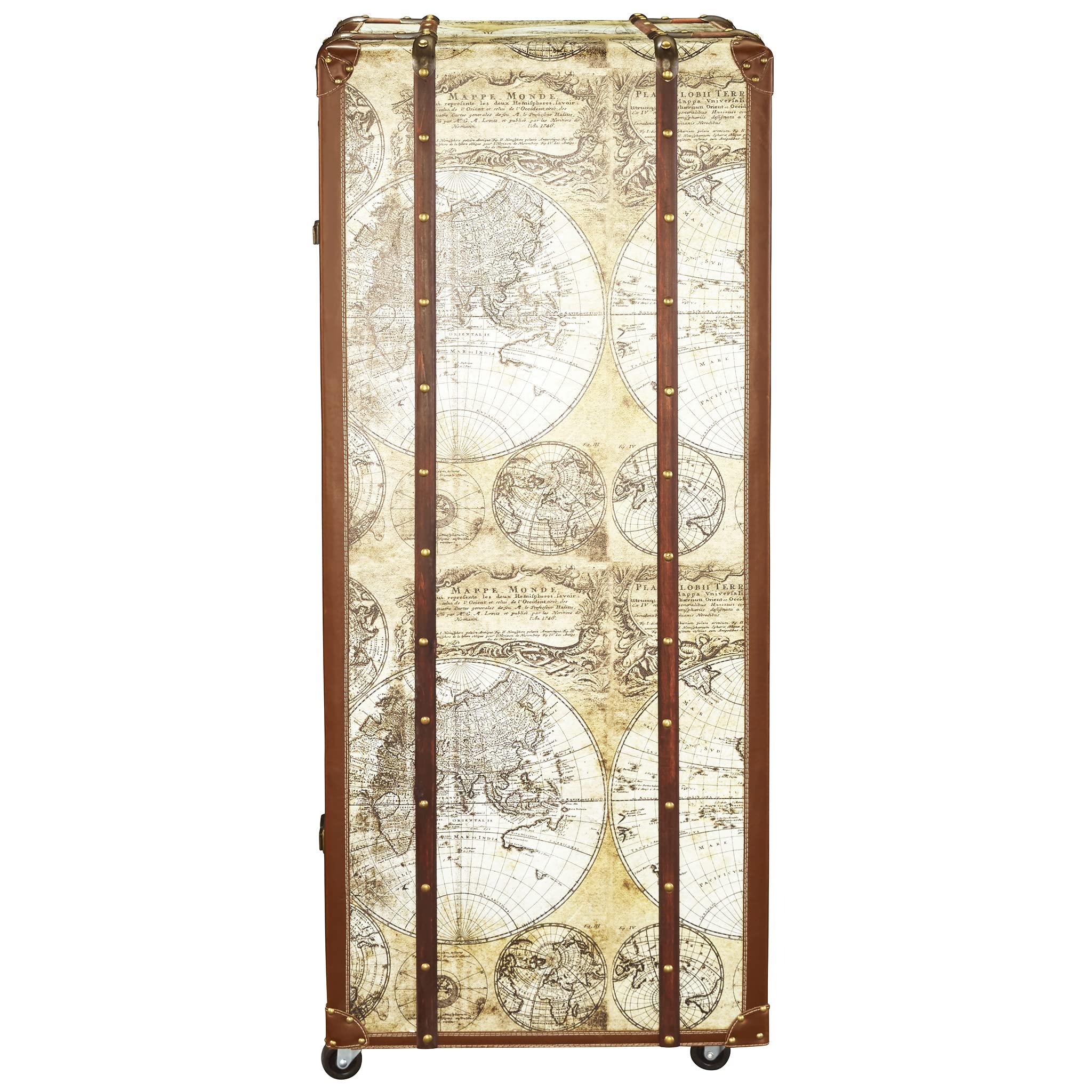 Design Toscano Italian-Style World Map Cocktail Bar Steamer Trunk, 49.5 Inch, full color