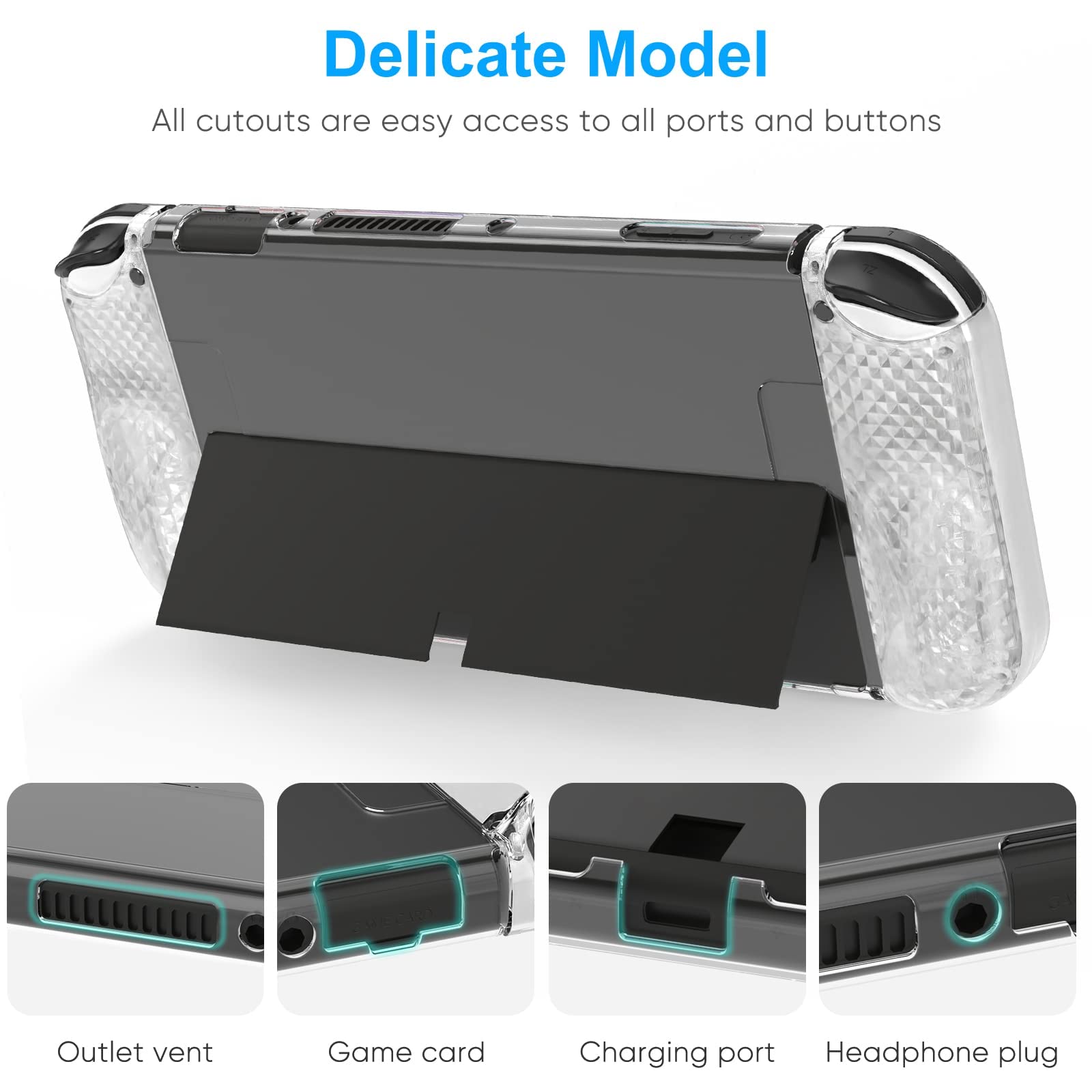 Dockable Case Compatible with Nintendo Switch OLED Model, Hollow Protective Case Cover for Switch OLED Console and Detachable Clear Case Protector for Joycons with Screen Protector and 8 Thumb Caps
