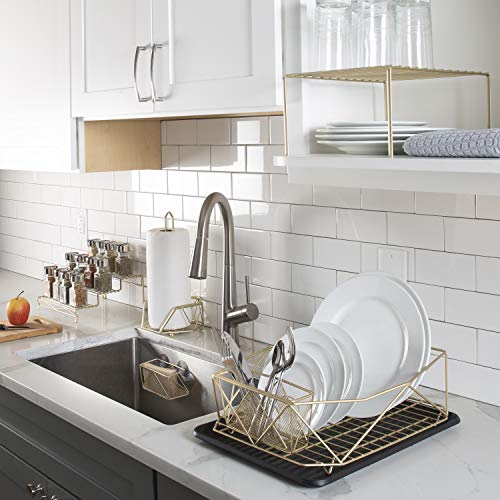 Kitchen Details Medium Helper Shelf | Cabinet & Countertop Organization | Plates & Dinnerware | Glasses | Maximize Space | Free Standing | Satin Gold (Pack of 2)