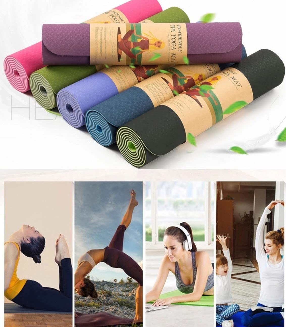 Eco-Friendly TPE Yoga Mats Fitness Gym 8 mm Thick Exercise Gym Mat Non Slip (Orange)
