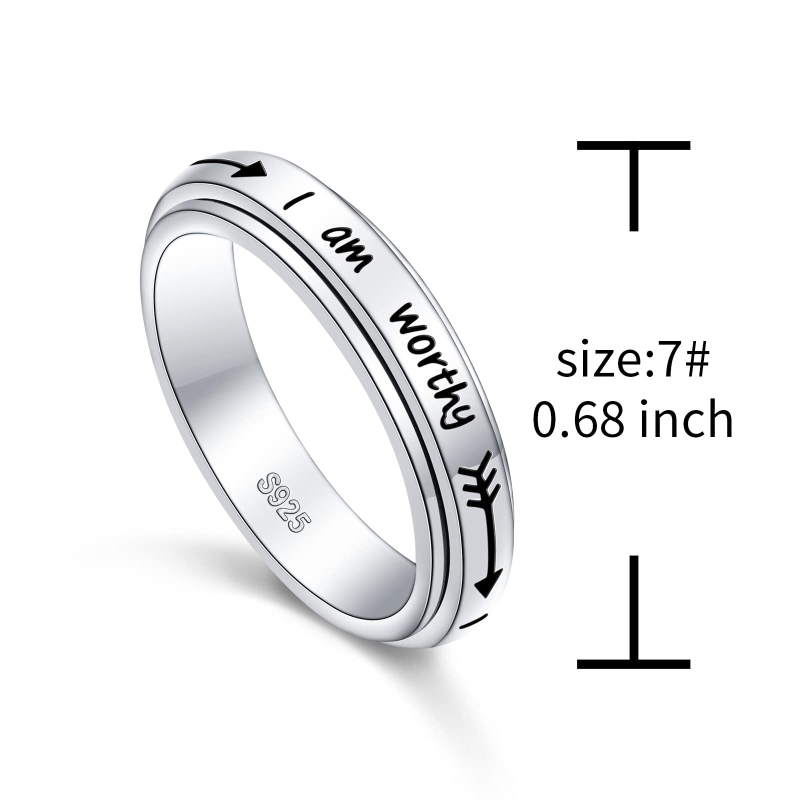 DAOCHONG S925 Sterling Silver Spinner Fidget Anxiety Worry Relieving Boredom ADHD Autism Band Relief Rings Inspirational