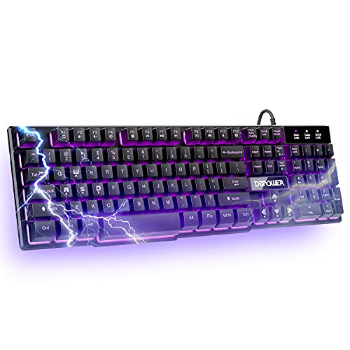 DBPOWER Gaming Office 2-in-1 Keyboard with 3-Color LED backlighting, Ergonomic Waterproof Mechanical Feel Full-Size 104-key Gaming Keyboard, Office Equipment for PC laptops Computer