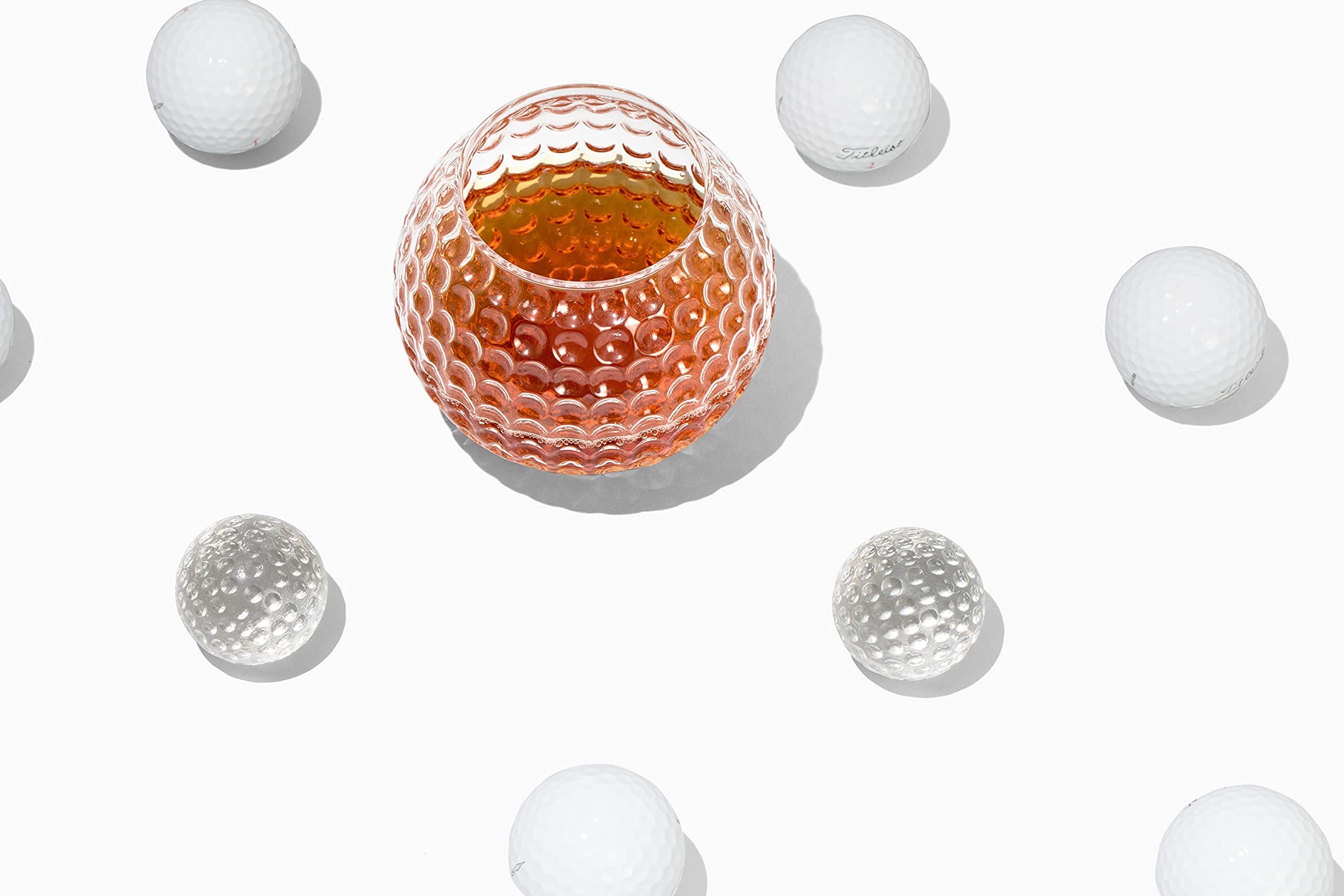 Golf Ball Shaped Whiskey Chillers, Single Whiskey Glass & Storage Bag - Non Lead Crystal Whiskey Stones for Chilling Vodka, Whiskey & Scotch - Fun Cocktail Glasses - Golf Drinking Accessories