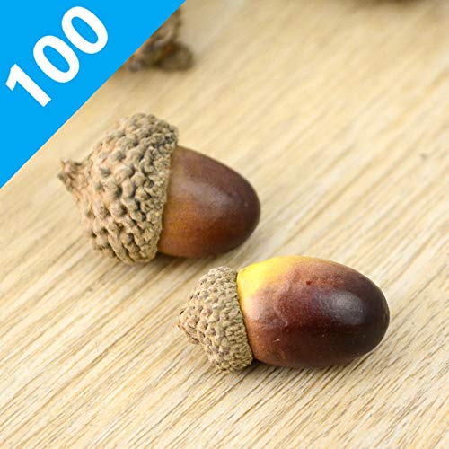 Onwon 100pcs Simulation Artificial Lifelike Small Acorn with Natural Acorn Cap for DIY Decoration Crafting Home House Kitchen Decor - Fake Fruit Props Acorns