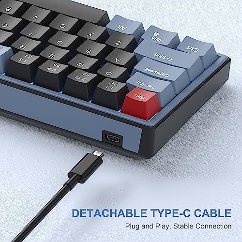 MageGee 60% Mechanical Gaming Keyboard, 68 Keys Hot-Swappable Compact Blue LED Backlit Gaming Keyboard, SKY68 Wired Ergonomic Mini Office Keyboard for Windows PC Gamer (Red Switch, Blue & Black)