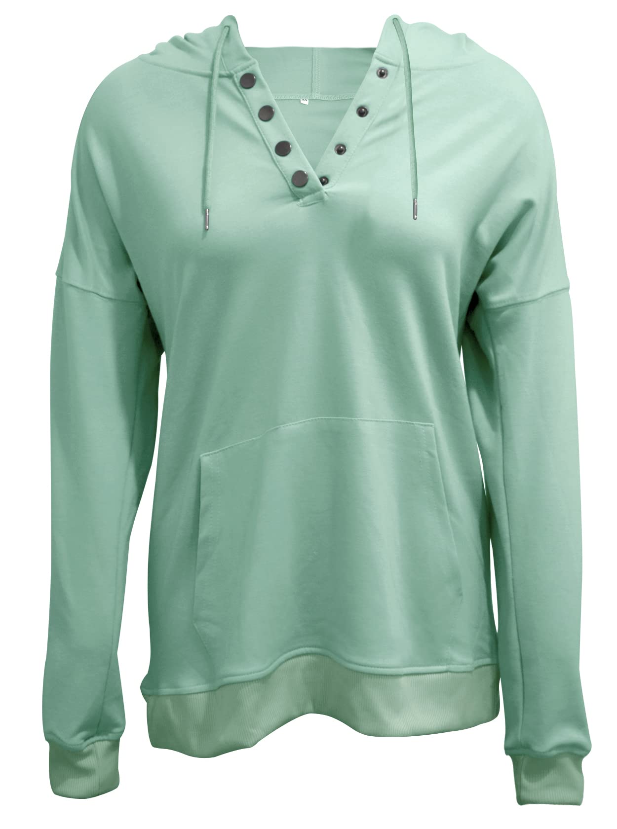 Dbtanjy Women's Hoodies Long Sleeve Tunic Tops Pullover Button up Blouse with Pocket (X-Large, Cyan-blue, x_l)