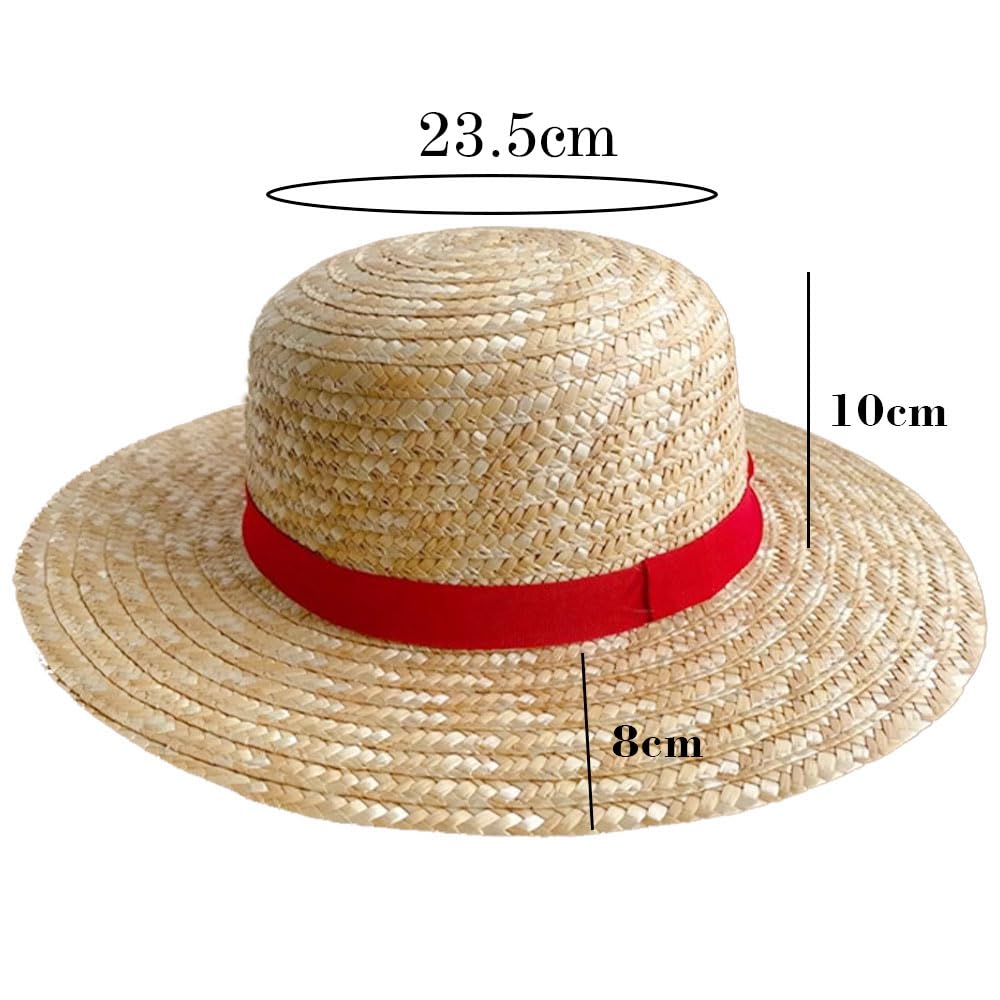 HJYZY Luffy Straw Hat Summer Beach Sun Hat One P. Necklace PU Leather Bangle Bracelet Wristband 3 pcs