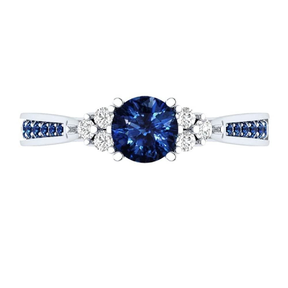 Fashion Natural Sapphire Ring in Sterling Silver Round Perfect Cut 6 Stone Cubic Zirconia Ring CZ Eternal Engagement Wedding Ring Women's Ring (US Code6-10) (7)