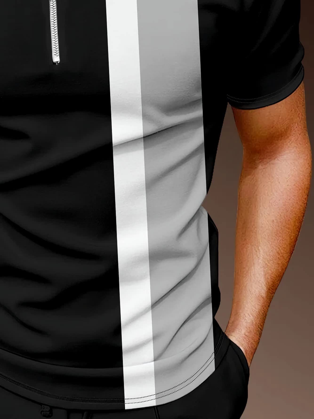 Ecosunny Men's Classic Polo Shirts Long Sleeve Striped Printed Zipper Casual Slim Fit Athletic Golf Shirts