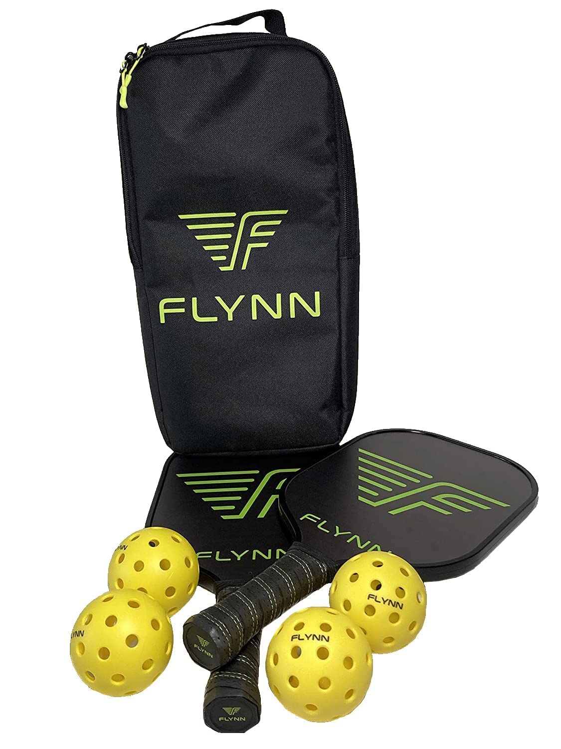 FLYNN Outdoor Pickleball Set | 2 Pickleball Paddles with a Graphite Face, a Polypropylene Honeycomb core, 4 Pickle Ball Balls and Pickleball Set Bag