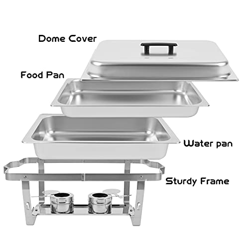 Restlrious 8 QT Chafing Dish Buffet Set 4 Packs Stainless Steel Foldable Rectangular Chafer Full Size w/Water Pan, Food Pan, Fuel Holder and Lid