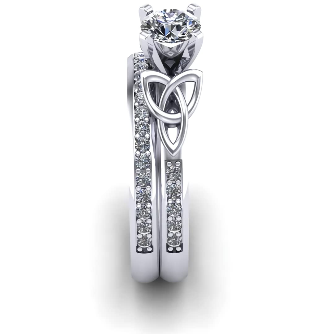 Engagement Ring for Women Bridal Ring Set 1-2/5 ct. tw. Moissanite Engagement Ring Set Sterling Silver Celtic Wedding Ring Set for Her Anniversary Promise Rings