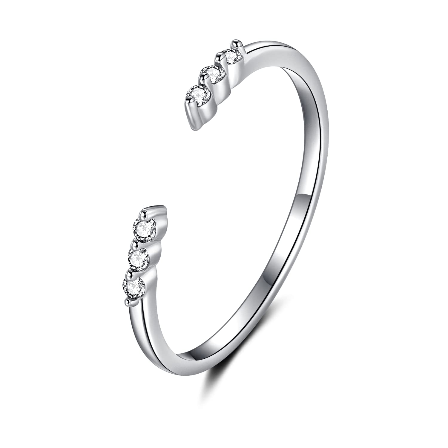 Dapai Show 925 sterling silver 18K gold-plated shiny cubic zirconia ring adjustable stackable ring women's open ring (silver)