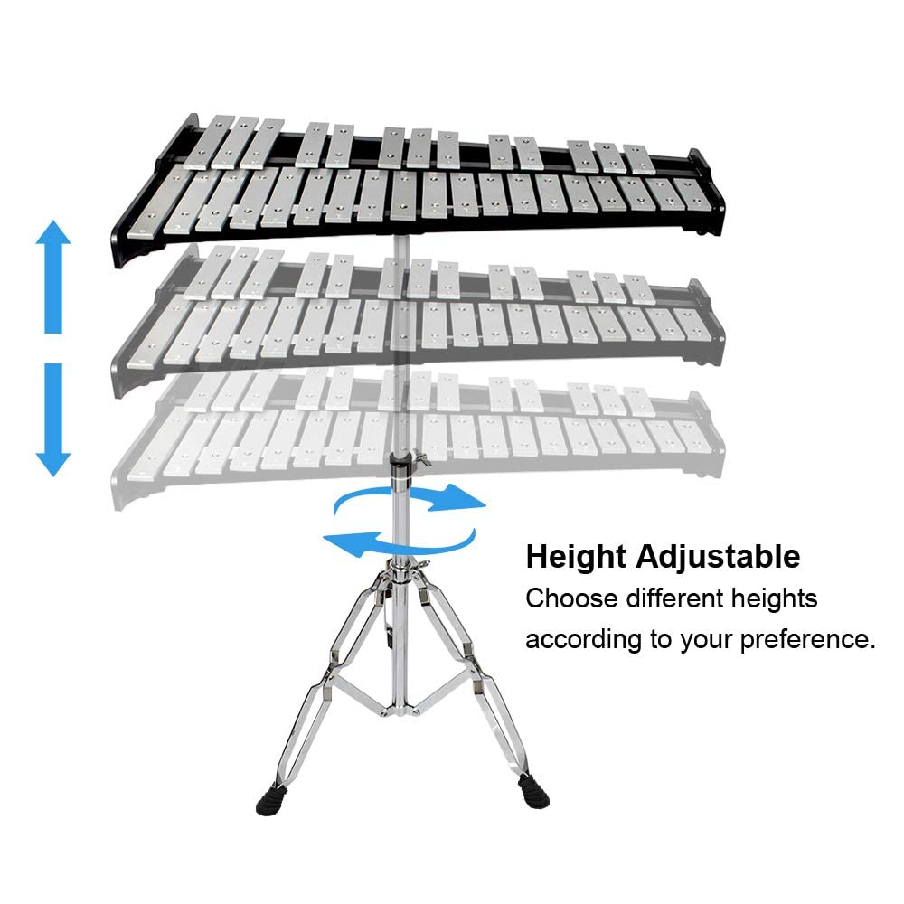 ENNBOM 32 Note Black Glockenspiel with Music Sheet Clip Xylophone Instrument Set Equipped with Adjustiable Height Frame(32 Note, Black)