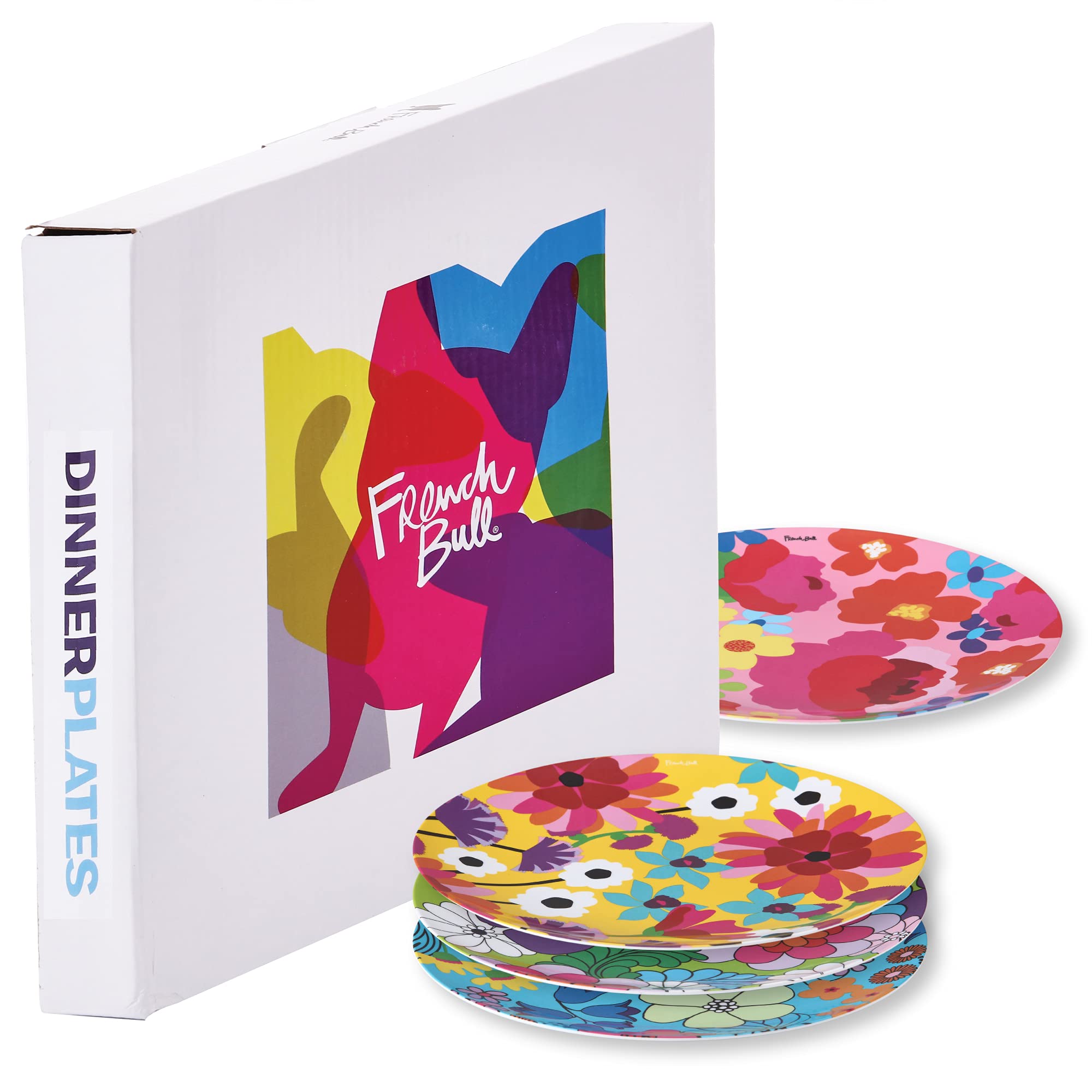French Bull Assorted Plates - 4 Piece Set - 11 inch Melamine Dinner Plate Set - Melamine Dinnerware for Indoor and Outdoor - Assorted Garden Floral