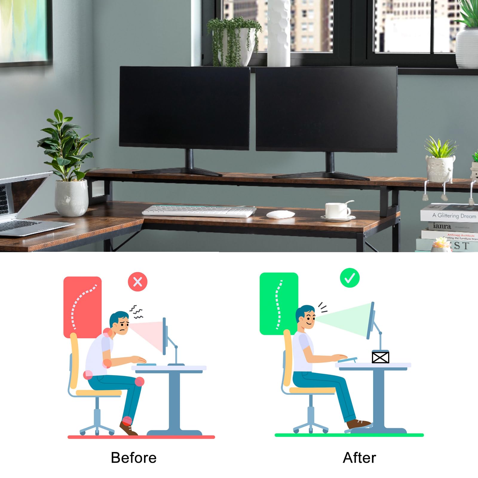 DESIGNSCAPE3D Spacious Retro Wood Grain L-Shaped Computer Desk with File Drawer Cabinet and Wireless Charging