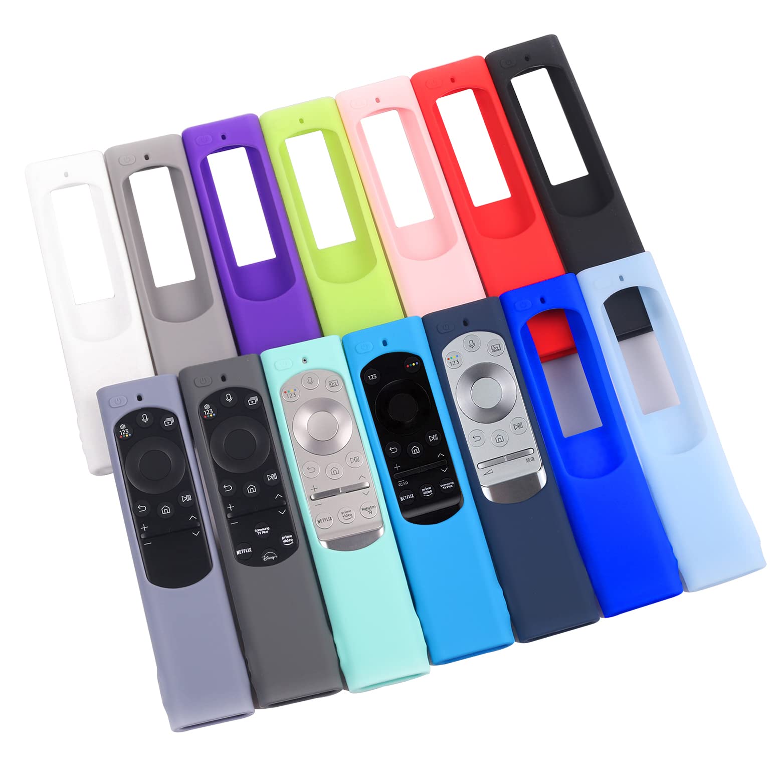 Compatible with Samsung Smart TV Remote 2022 BN59 Remote with Solar Panels Silicone Cover, Anti-Fall Shockproof Silicone Protective case with Lanyard(Luminous Green+Luminous Blue)