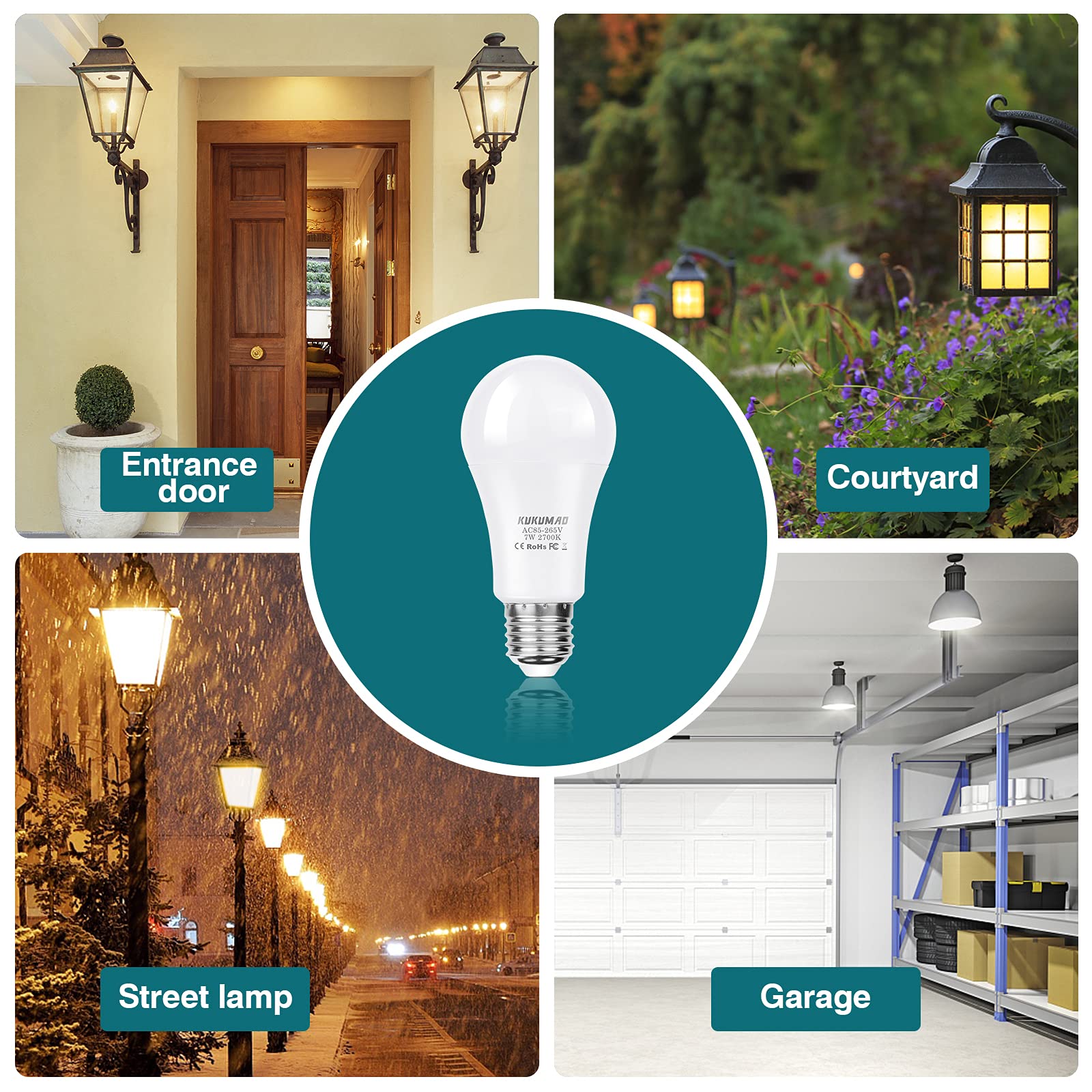Dusk to Dawn Lights Bulb Sensor Light Bulbs Smart Lighting Lamp 7W (60 Watt) 700lm A19 Automatic On/Off, Indoor/Outdoor E26 LED Bulb Light for Yard Porch Patio Garage Garden (Warm White 2 Pack)