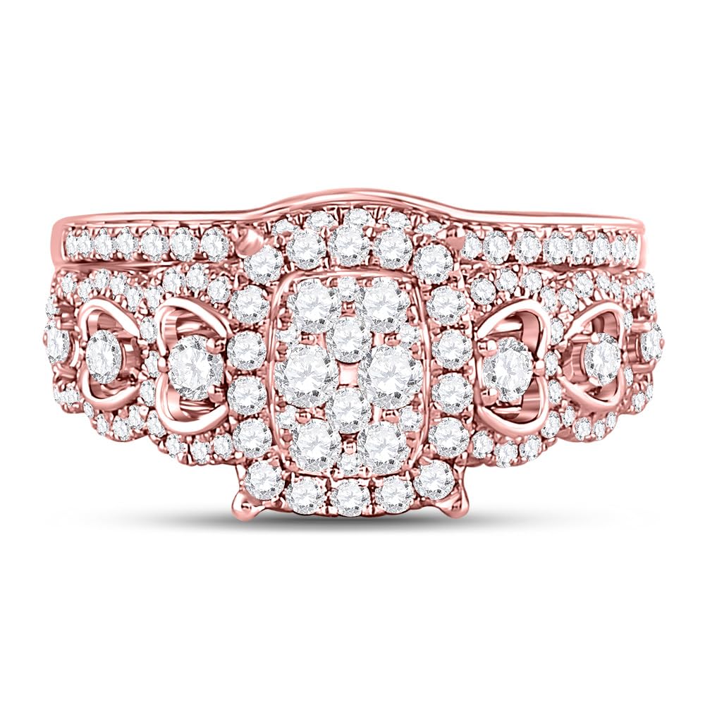 Diamond2Deal 14kt Rose Gold Round Diamond Bridal Wedding Engagement Ring Set 7/8 Cttw