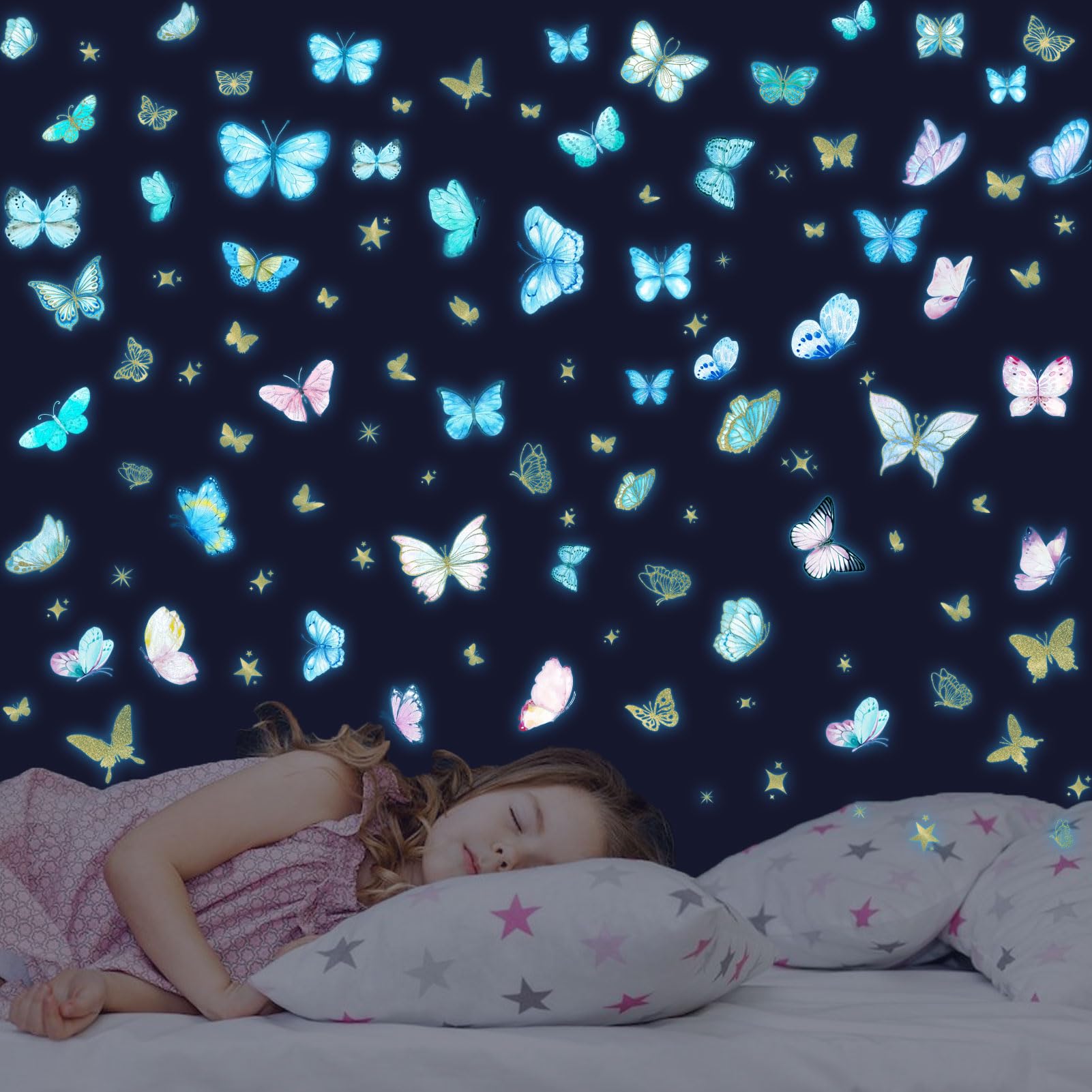 Glow in The Dark Butterfly Wall Decals,Glowing Luminous Butterfly Wall Stickers Colorful Removable self-Adhesive Butterfly Decals for Girls Bedroom Kids Baby Nursery Living Room Decoration