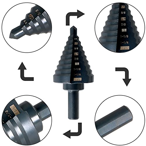 findmall 5Pcs Step Drill Bit Set 50 Sizes 1/8-1-3/8 Inch M2 High Speed Steel Black Oxide Step Drill Bit Fit for Electrical Plumbing and DIY Lovers