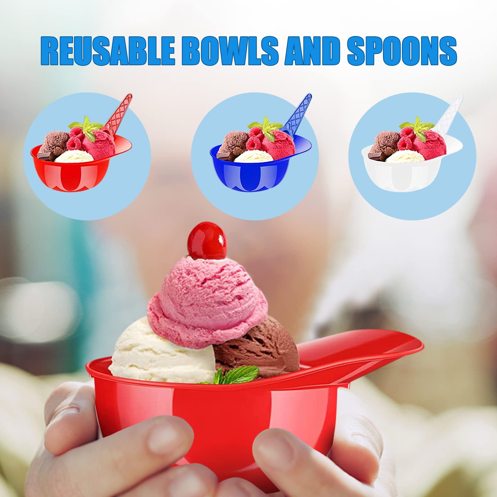 Gigicloud 20 Pcs Baseball Helmet Ice Cream Bowls, 8 oz Helmet Snack Bowl Mini Plastic Sundae Helmets Shaped Dessert Bowl Kids Baseball Ice Cream Hats with 50 Disposable Scoops