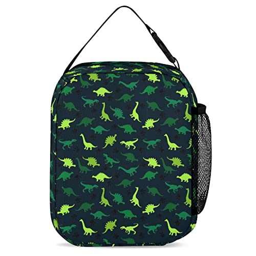 Mrokouay Custom Green Dinosaur School Backpack Set 3 IN 1 Personalized Add Your Name Backpack with Insulated Lunch Bag Pencil Case, Customized Lightweight Kids Bookbag Girls Boys Casual Daypack