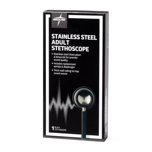 Medline Elite Adult Stainless Steel Stethoscope, Black, High Acoustic Sensitivity