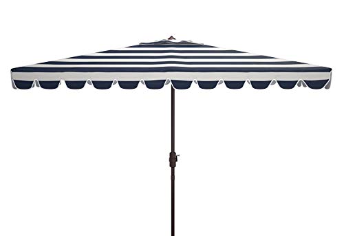 Safavieh PAT8311C Outdoor Vienna Navy and White 6'6" x 10' Rectangle Crank UV Protected Umbrella
