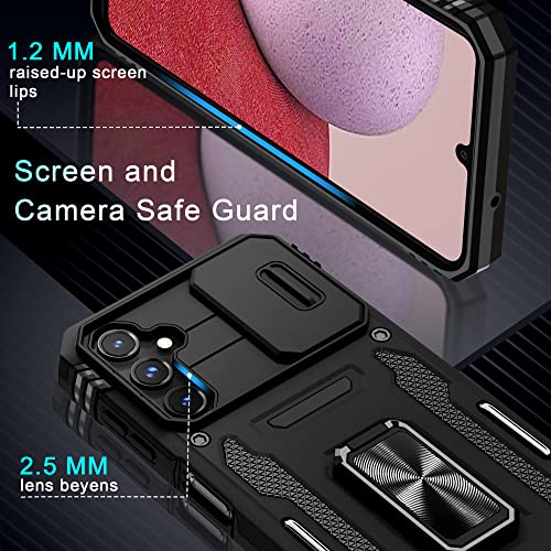 for Samsung Galaxy A14 5G Case with Slide Camera Cover+Screen Protector(2 Packs),[Magnetic Rotated Kickstand] [Camera Protection] Military Grade Shockproof Heavy Duty Protective Cover-Black