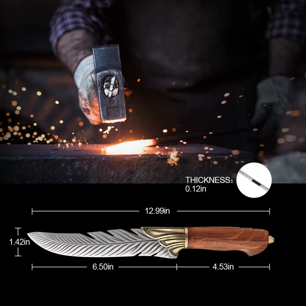 Hand Forged Kitchen Knife with Ultra-Sharp German Steel Blade - 5.51-inch Blade Fillet Knife with Wooden Handle β Premium Skinning Knife for Outdoors, BBQ, Camping